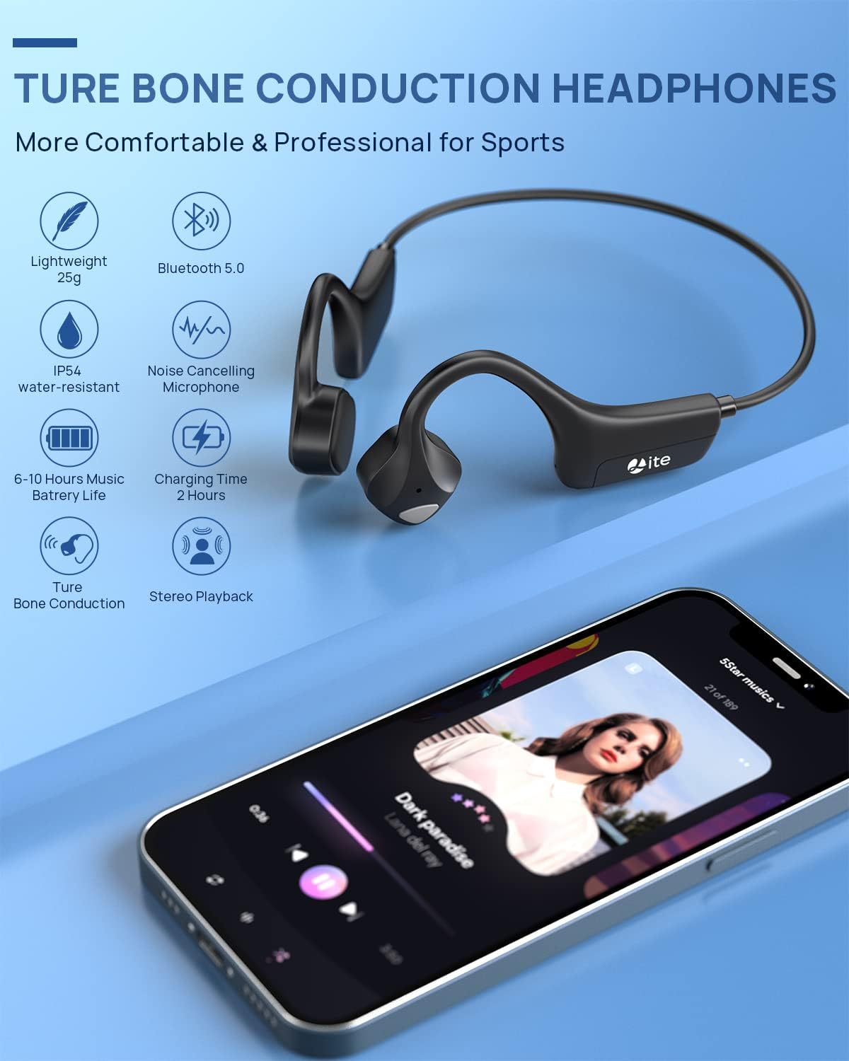 Open Ear Bluetooth Headphones, Bone Conduction, Wireless Headset ...