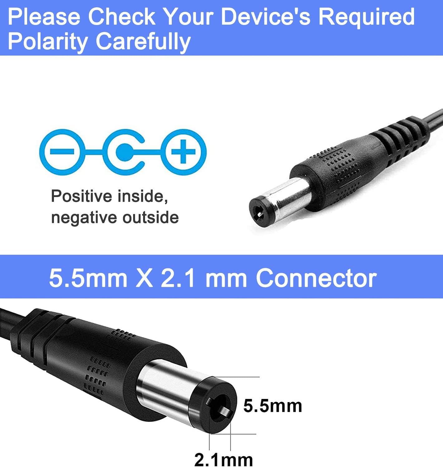 USB to DC 5V Power Cord, 5.5×2.1mm Plug Charging Cord Adapter Barrel Jack with 11 Connector (5.5 ...
