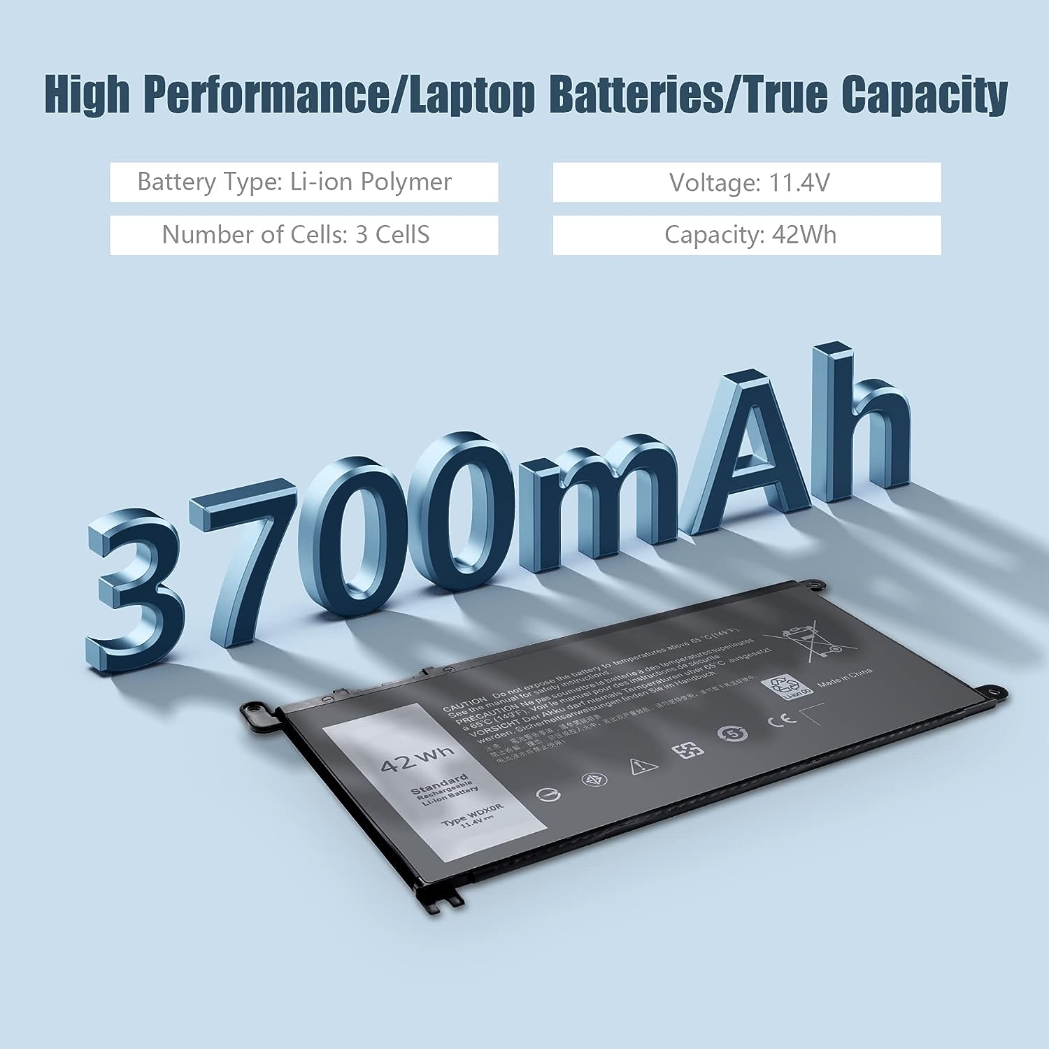 42Whr WDX0R Battery for Dell Inspiron 13 5368 5378 5379 7368 7378 14-7460 15 5565 5567 5568 5578 ...